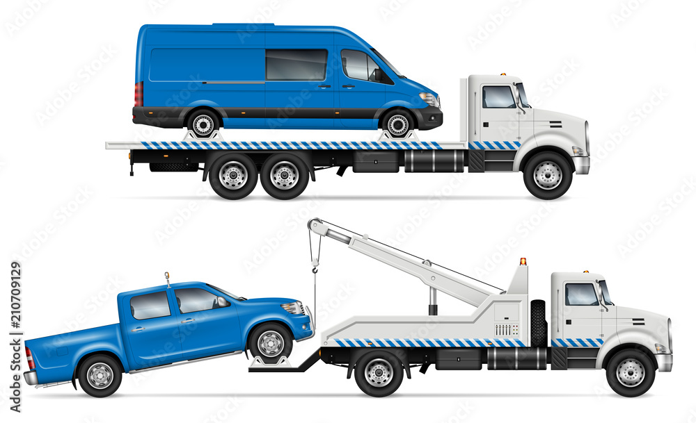 Realistic tow truck vector mockup. Isolated template of breakdown lorry ...