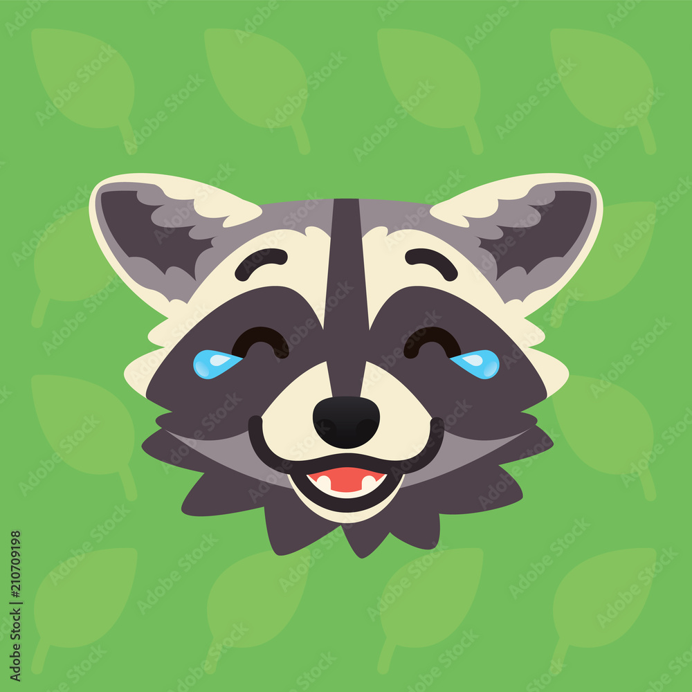 Racoon emotional head. Vector illustration of cute coon shows laugh out ...