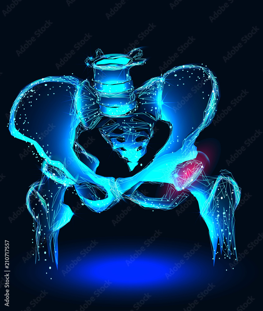 Arthritis at hip joint. Banner. Abstract image of a starry sky or space ...