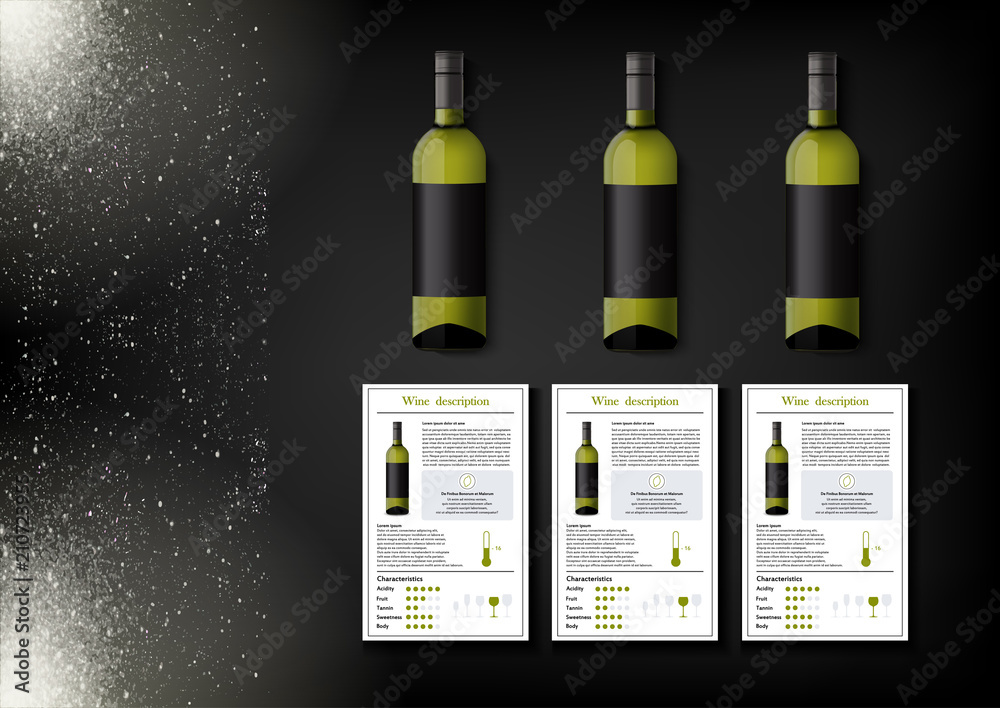 A simple design of realistic bottles of wine and wine cards with ...