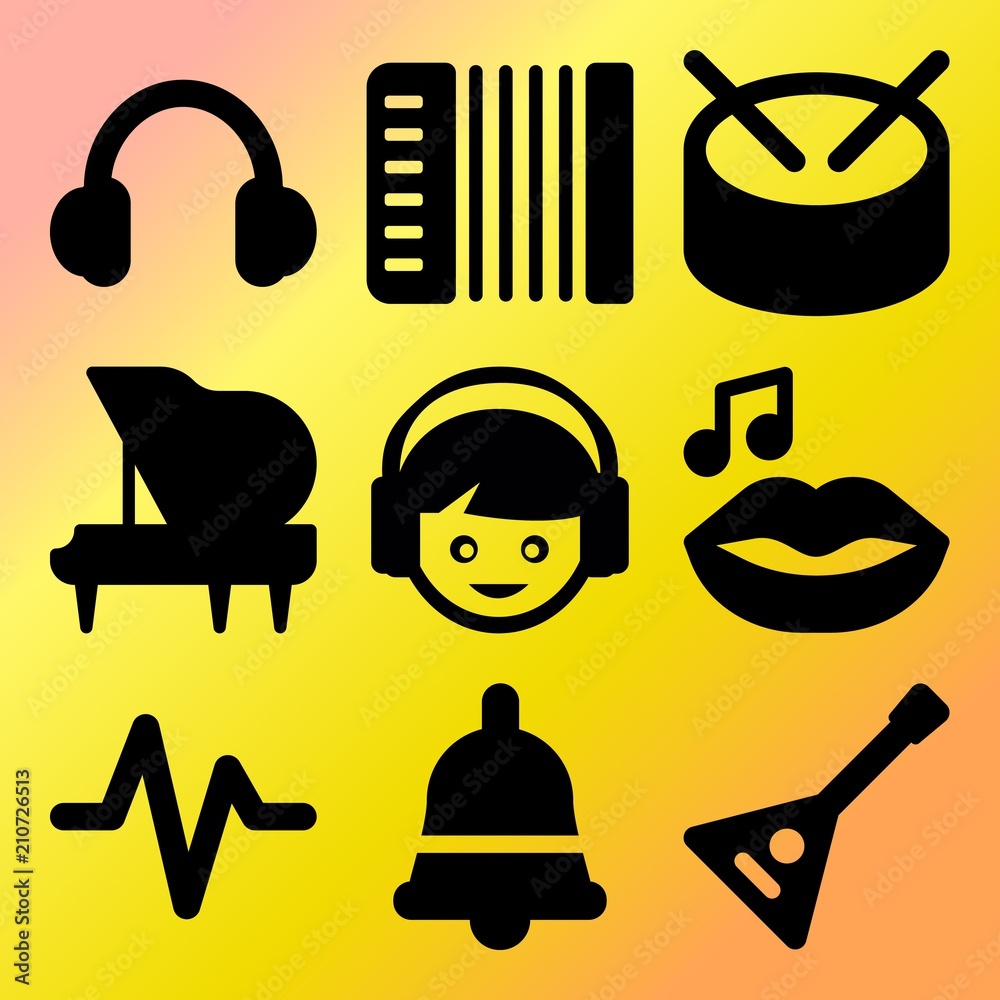 Vector icon set about music with 9 icons related to shape, chant ...