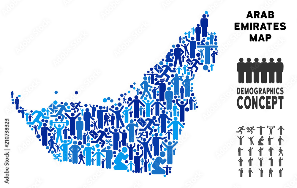 Vector population Arab Emirates map. Demography concept of Arab ...