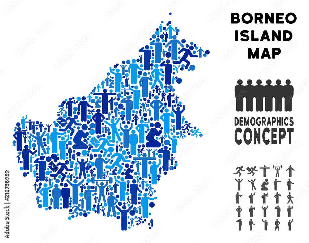 Vector population Borneo Island map. Demography concept of Borneo ...