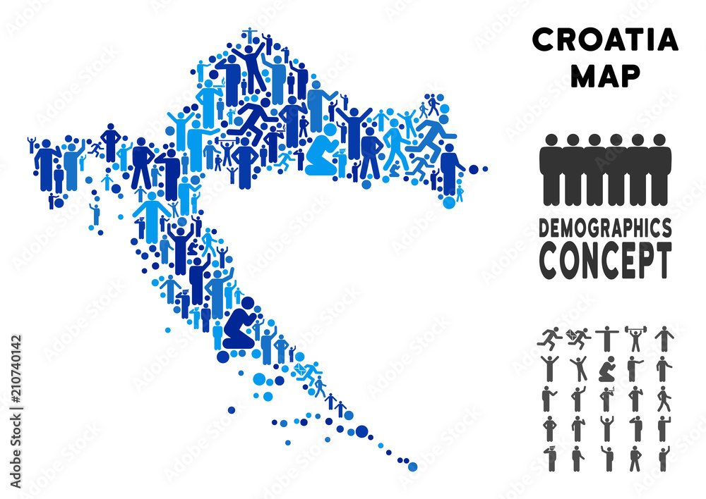 Vector population Croatia map. Demography mosaic of Croatia map created ...