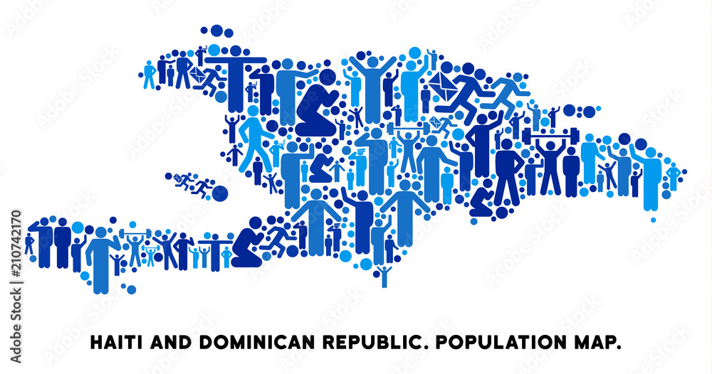 Vector population Haiti and Dominican Republic map. Demography collage ...
