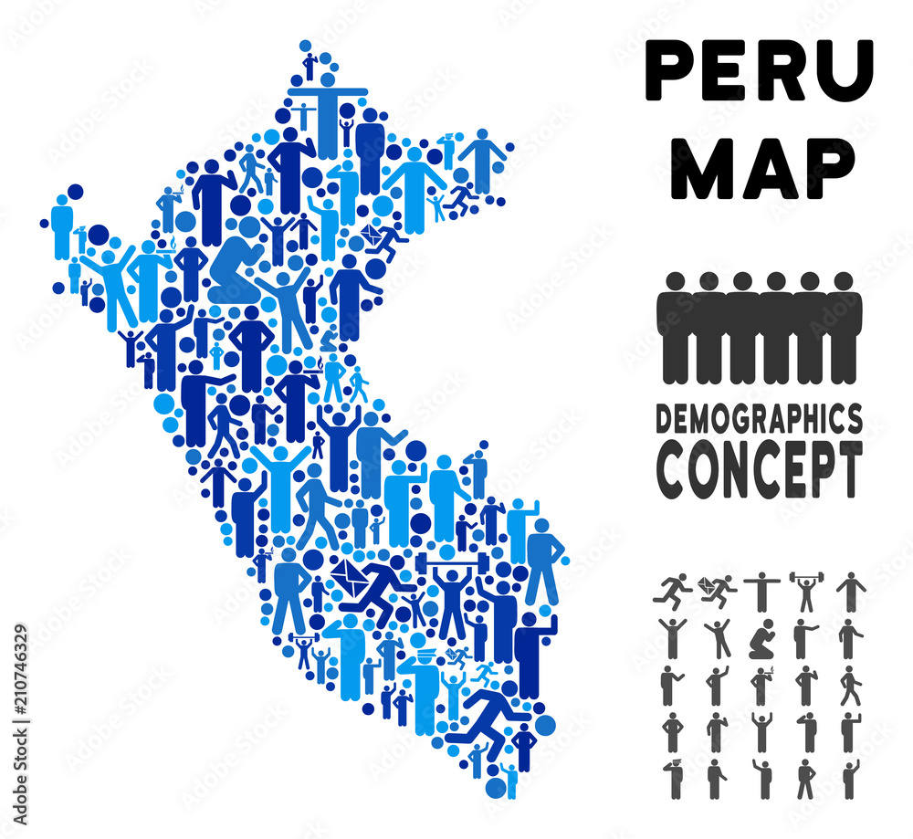 Vector population Peru map. Demography composition of Peru map designed ...
