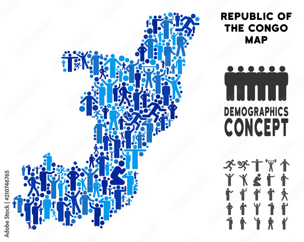 Vector population Republic of the Congo map. Demography collage of ...