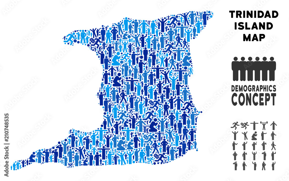 Vector population Trinidad Island map. Demography collage of Trinidad ...