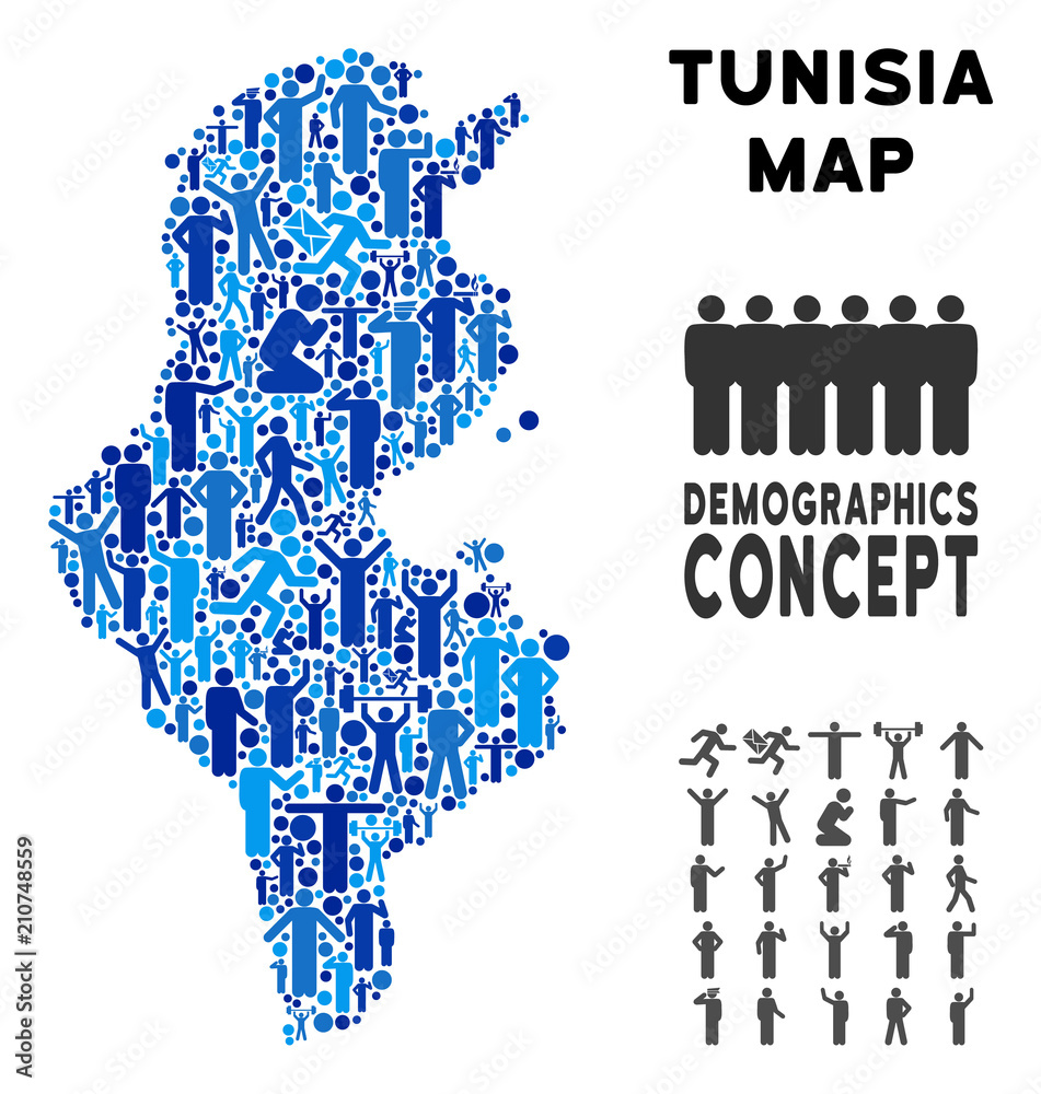 Vector population Tunisia map. Demography concept of Tunisia map ...