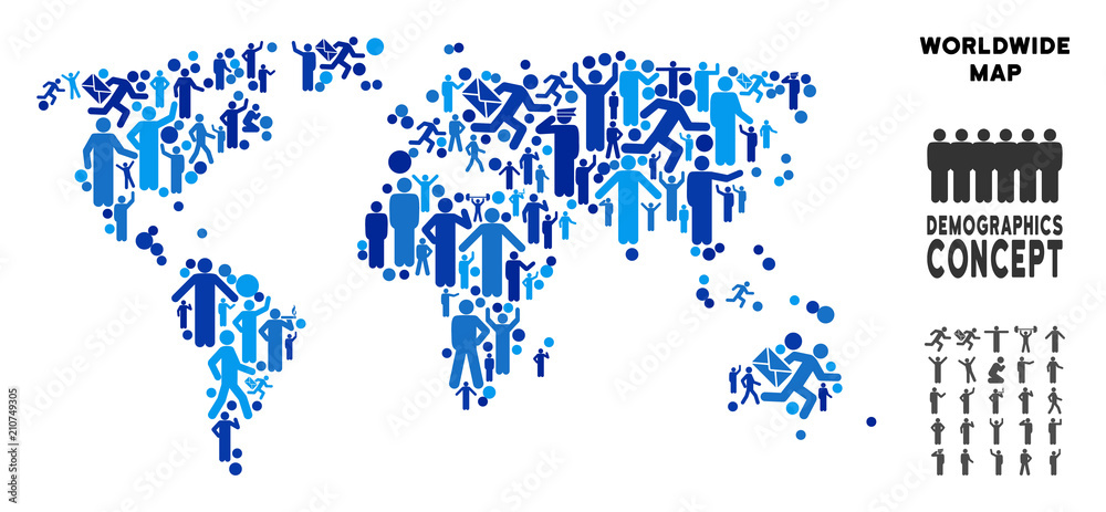 Vector population world map. Demography collage of world map designed ...
