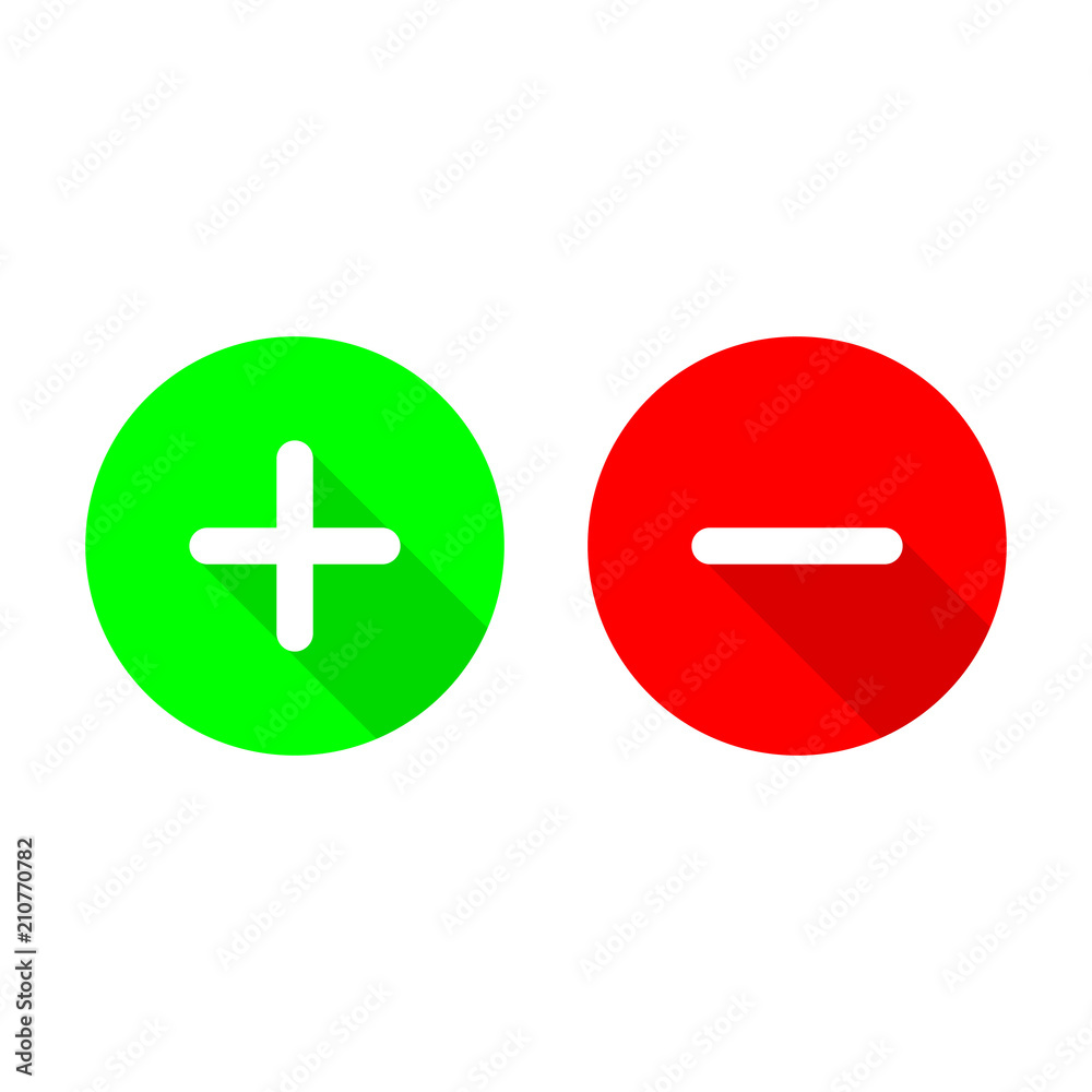 Green plus and red minus flat vector icons.Circle symbols add and ...