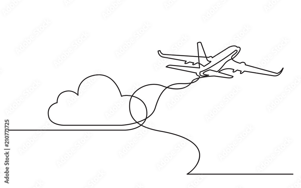 continuous line drawing of flying passenger plane Stock Vector | Adobe ...