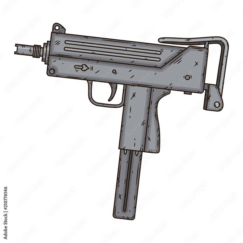 Uzi, isolated on white background. Hand drawn vector illustration ...