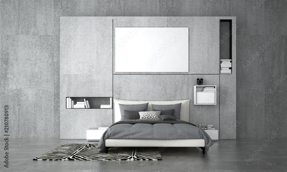 Modern bedroom interior design and concrete wall texture background ...