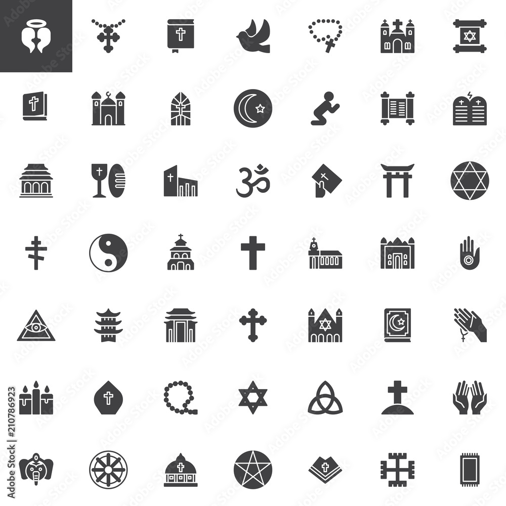 Religion elements vector icons set, Symbol collection, filled style ...