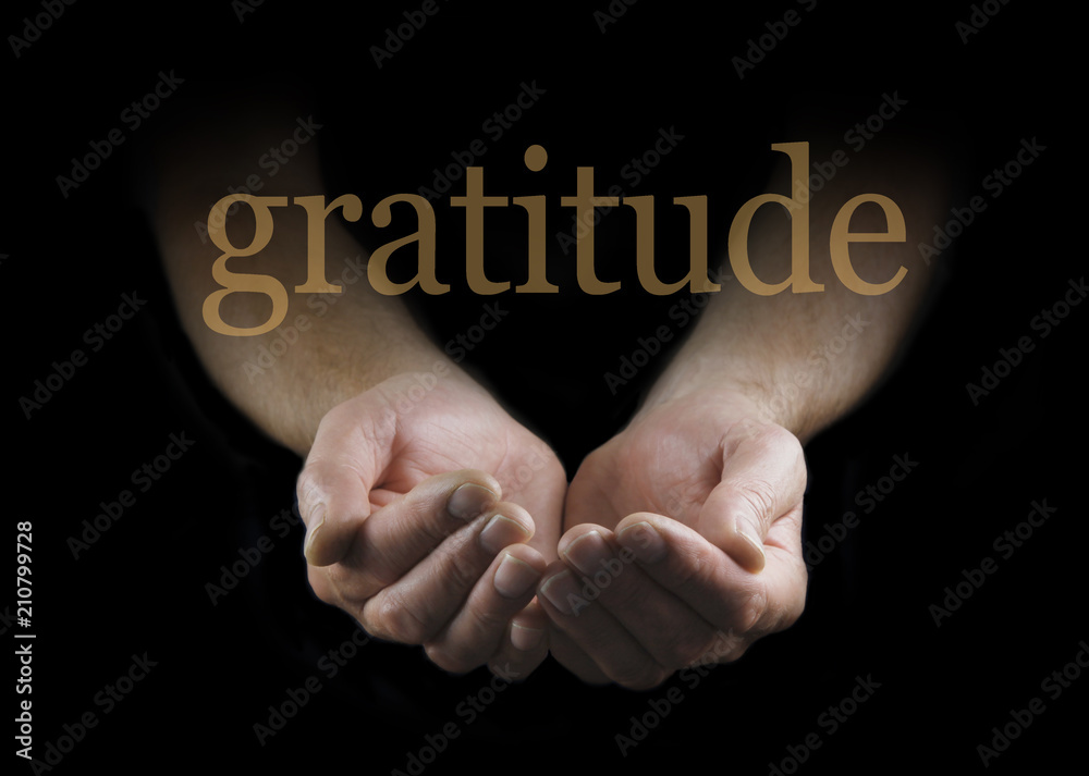 Grateful for your generosity - male with open cupped hands emerging ...