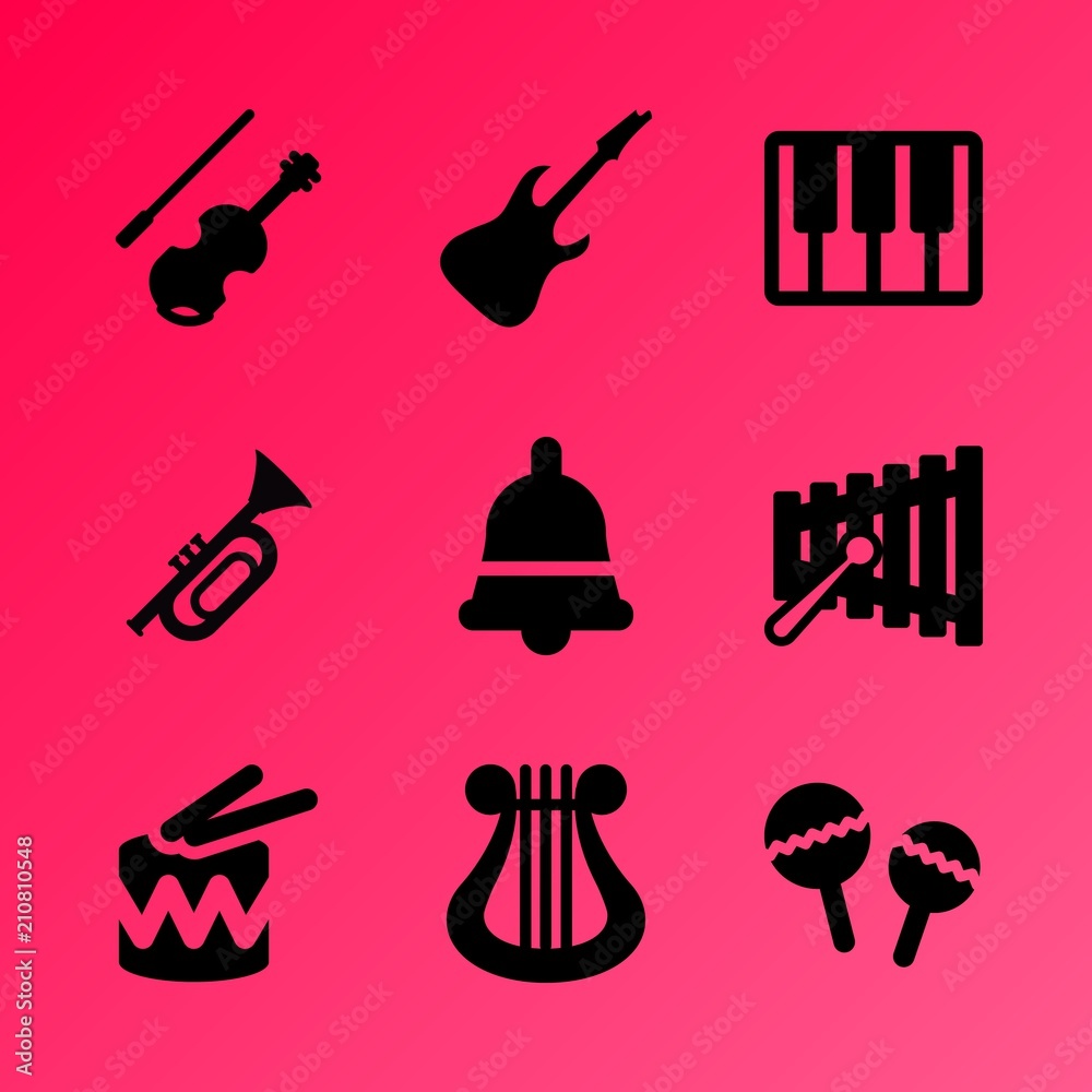 Vector icon set about music instruments with 9 icons related to piano ...