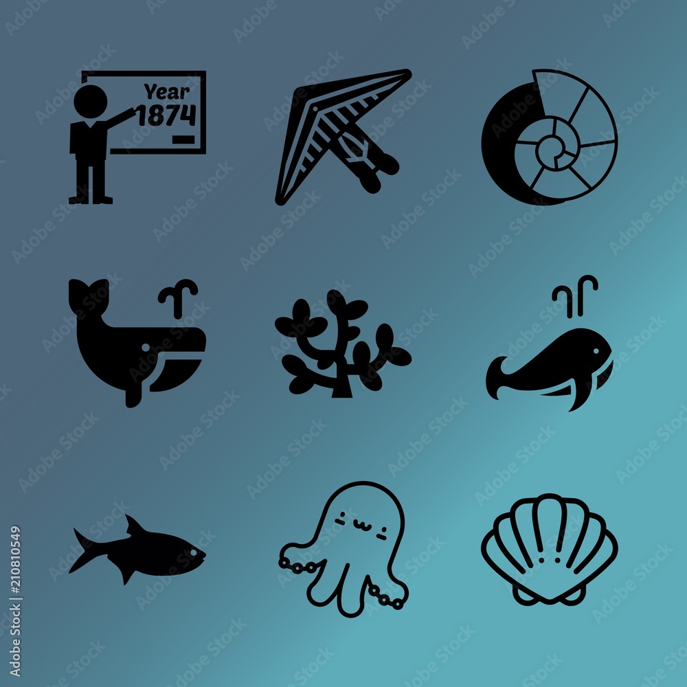 Vector icon set about sea with 9 icons related to free, map, gliding ...