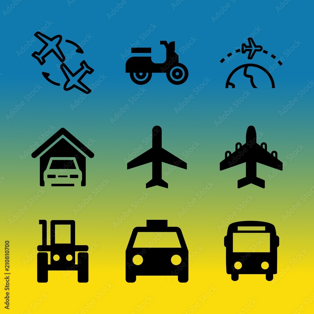 Vector icon set about transport with 9 icons related to trucking, cycle ...