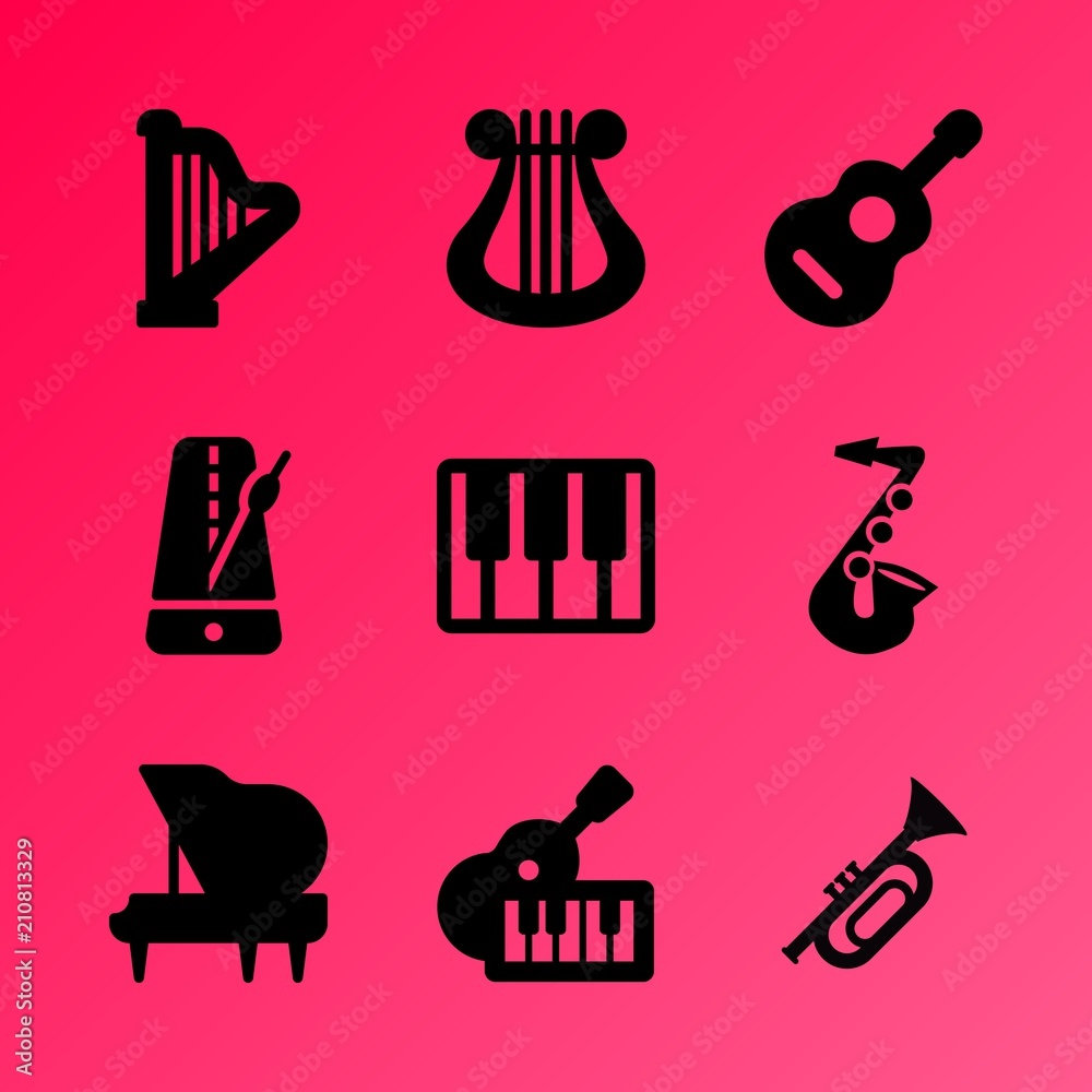 Vector icon set about music instruments with 9 icons related to vector ...