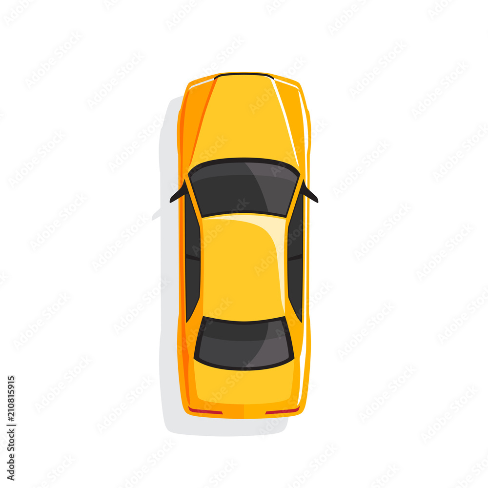 Yellow cartoon car. Top view. Vector illustration Stock Vector | Adobe ...