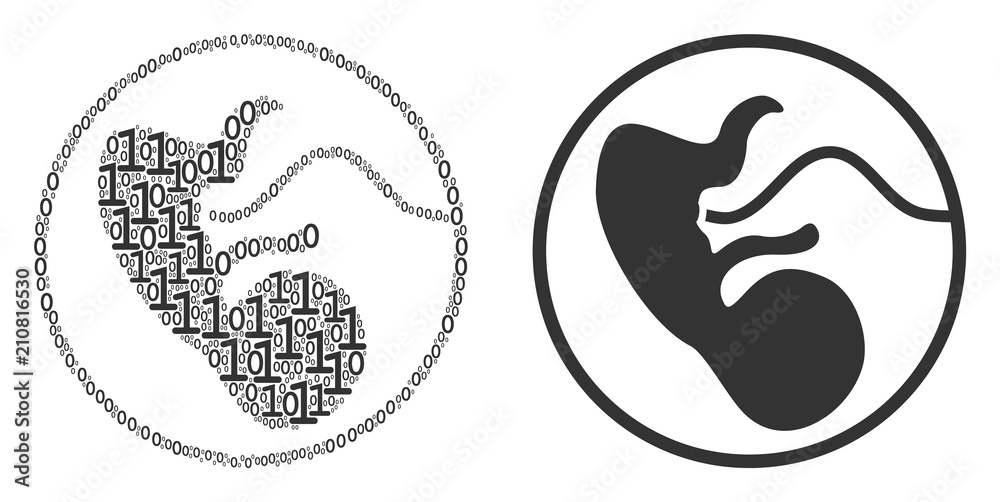 Prenatal mosaic icon of one and zero digits in random sizes. Vector ...