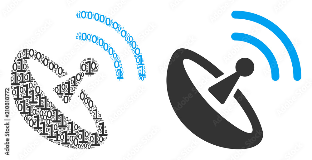 Space antenna collage icon of one and zero digits in variable sizes ...