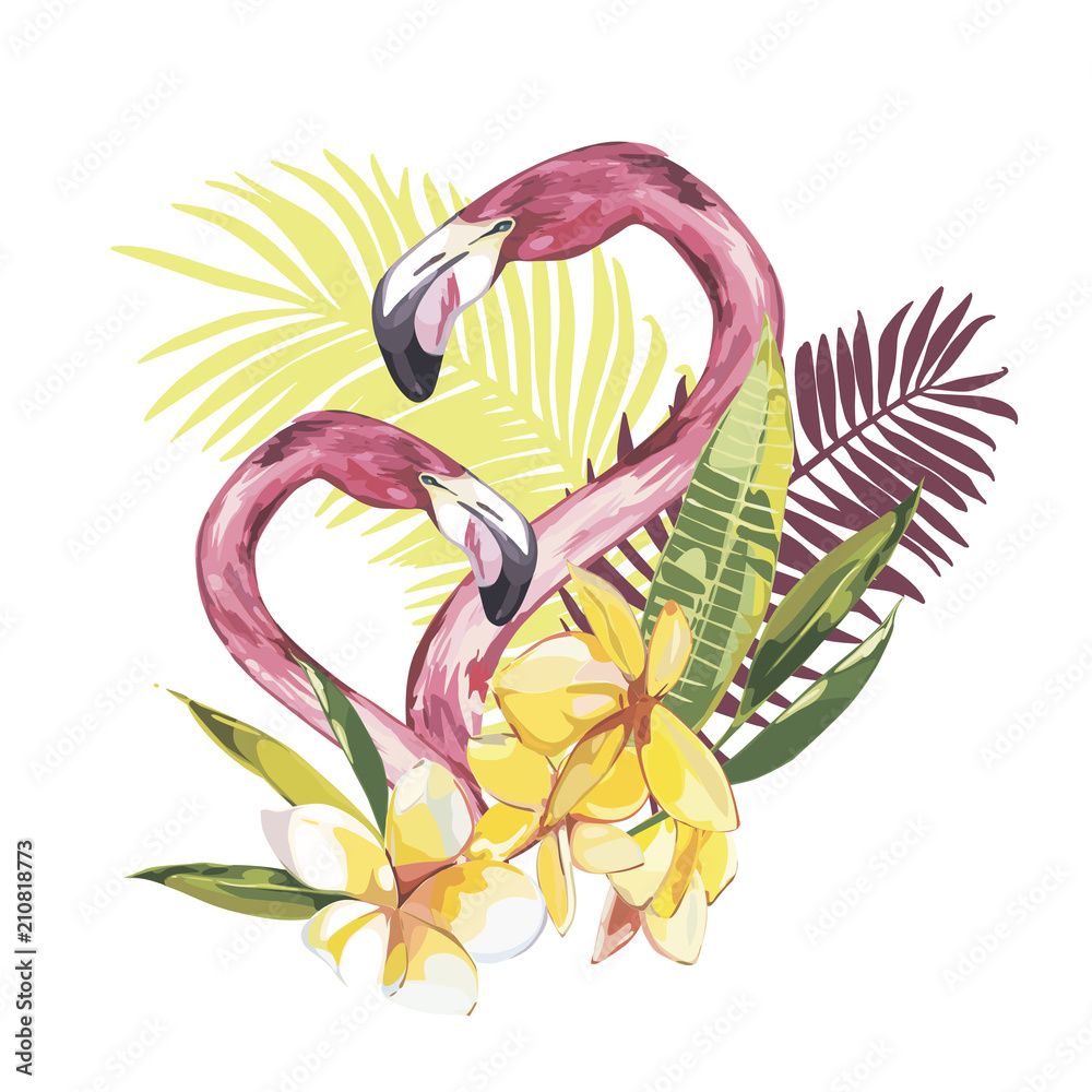 Summer illustration with flamingo. Tropical Bird. Summer Design Vector ...