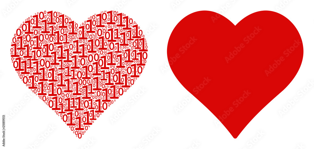 Valentine heart composition icon of binary digits in variable sizes ...
