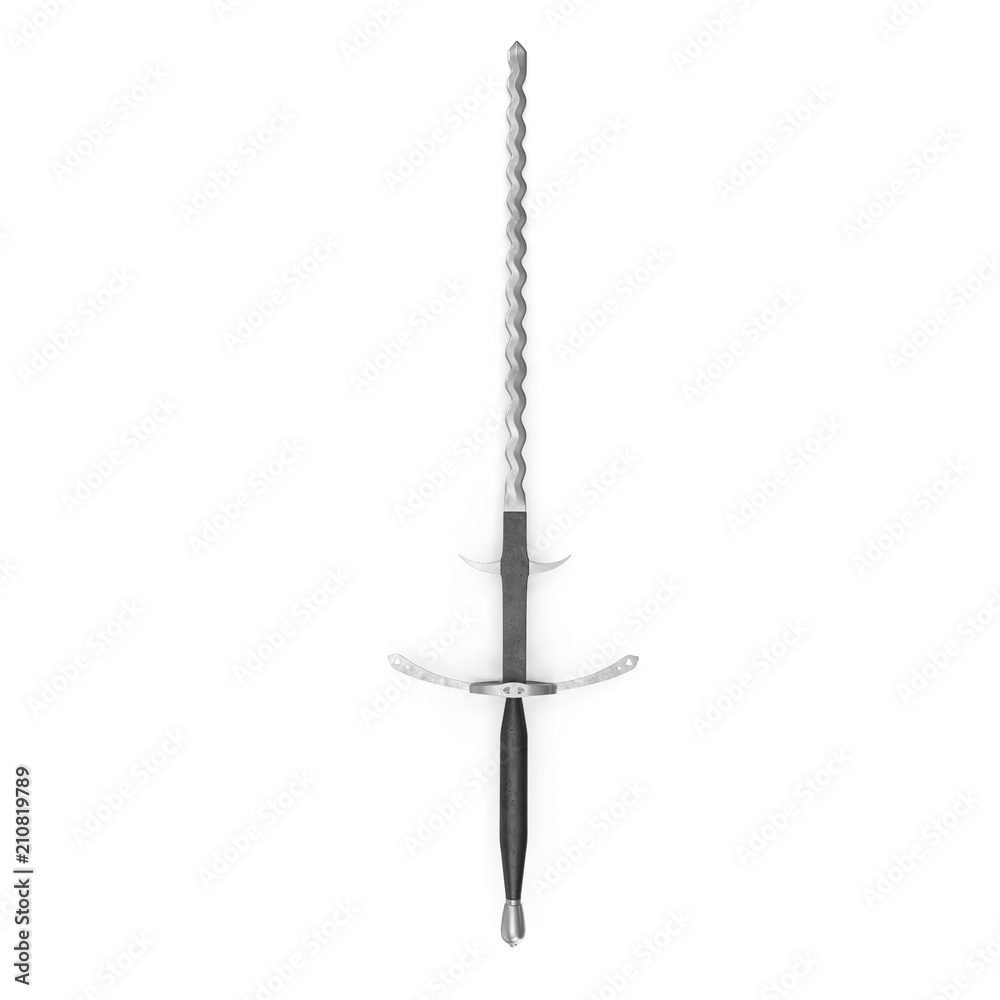 German Landsknecht Flamberge Sword on white. Top view. 3D illustration ...