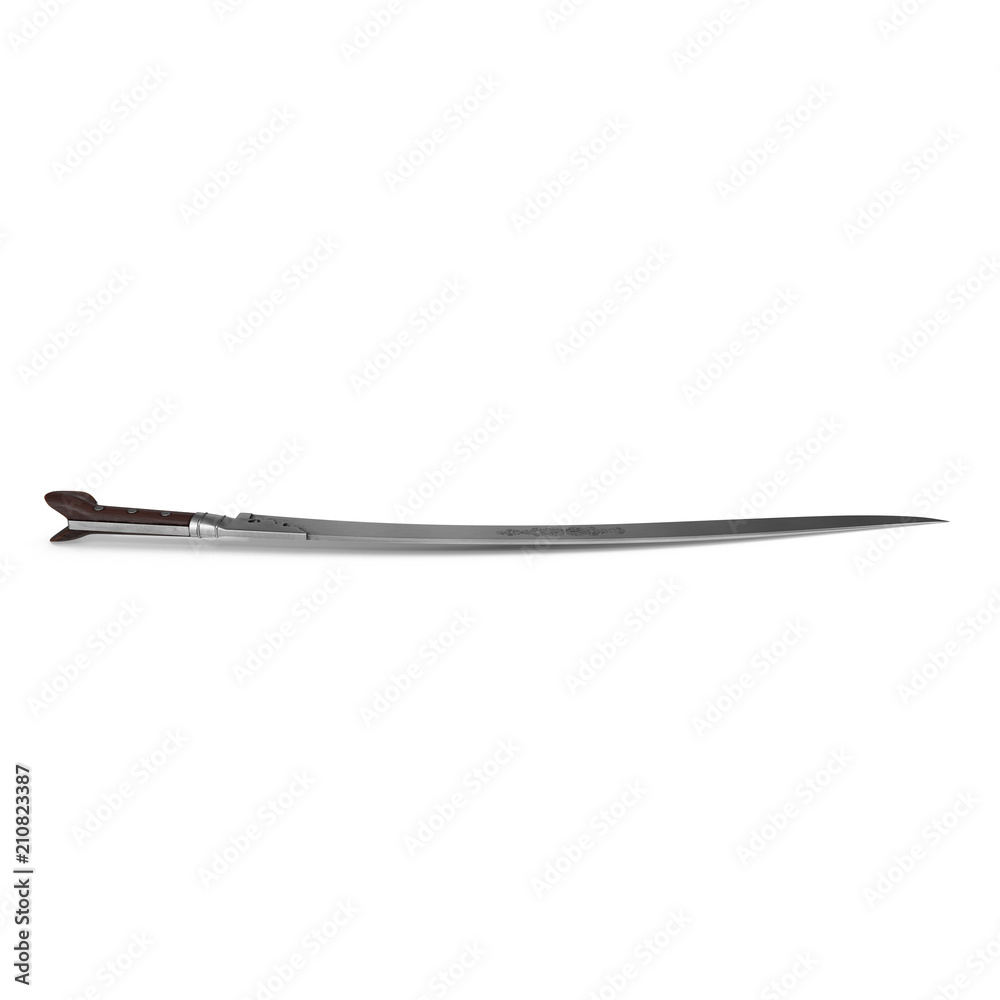 Turkish Yatagan Sword On White Side View 3d Illustration Ilustración