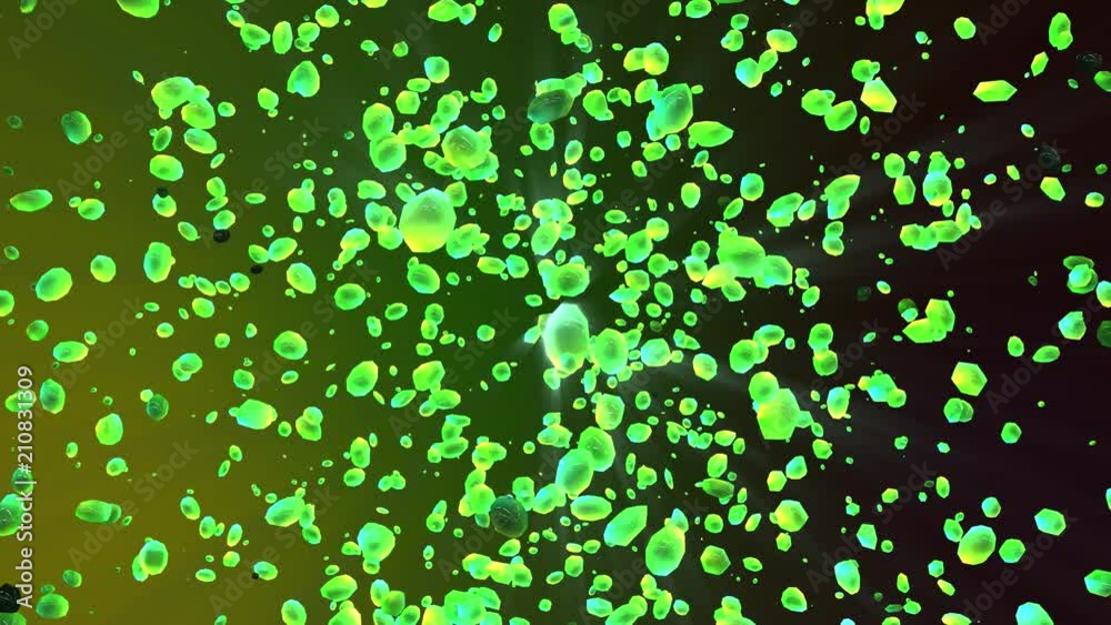 Abstract particle explosion. Green shards flying and expanding from ...