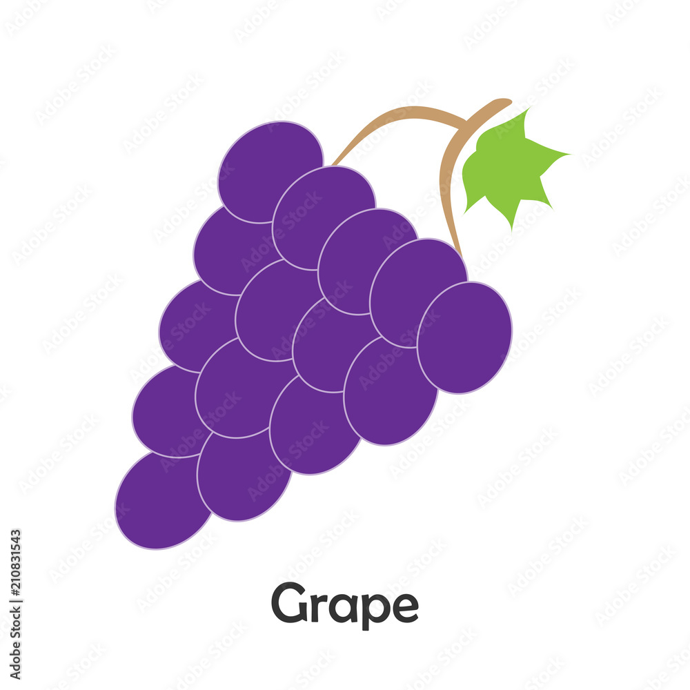 Grape in cartoon style, card with fruit for kid, preschool activity for ...