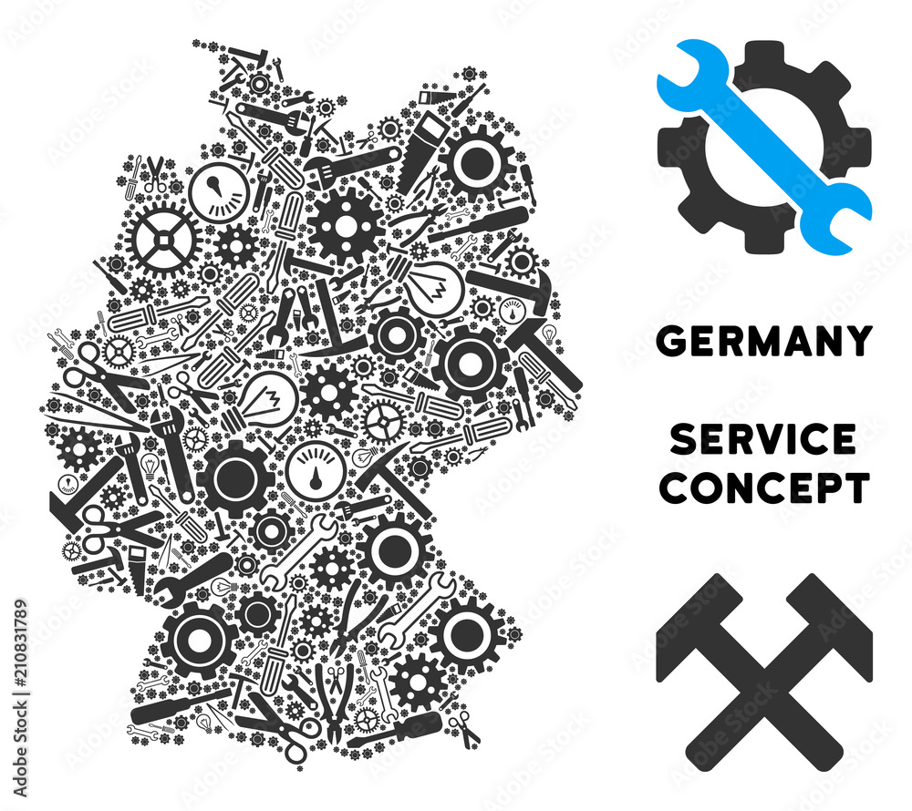 Service Germany map composition of tools. Abstract geographic plan in ...