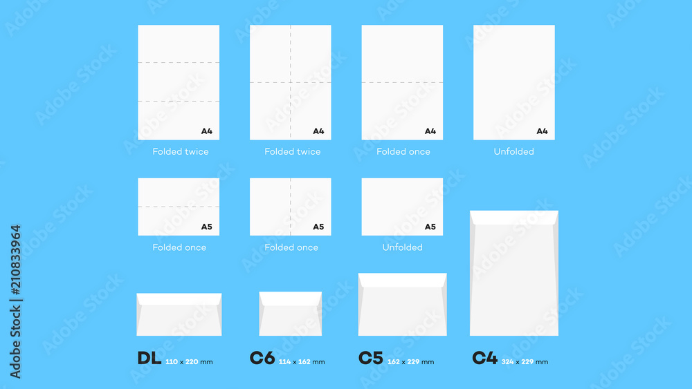 Most Envelopes Guide With A4 Paper Blanks. Vector Template Stock Vector ...