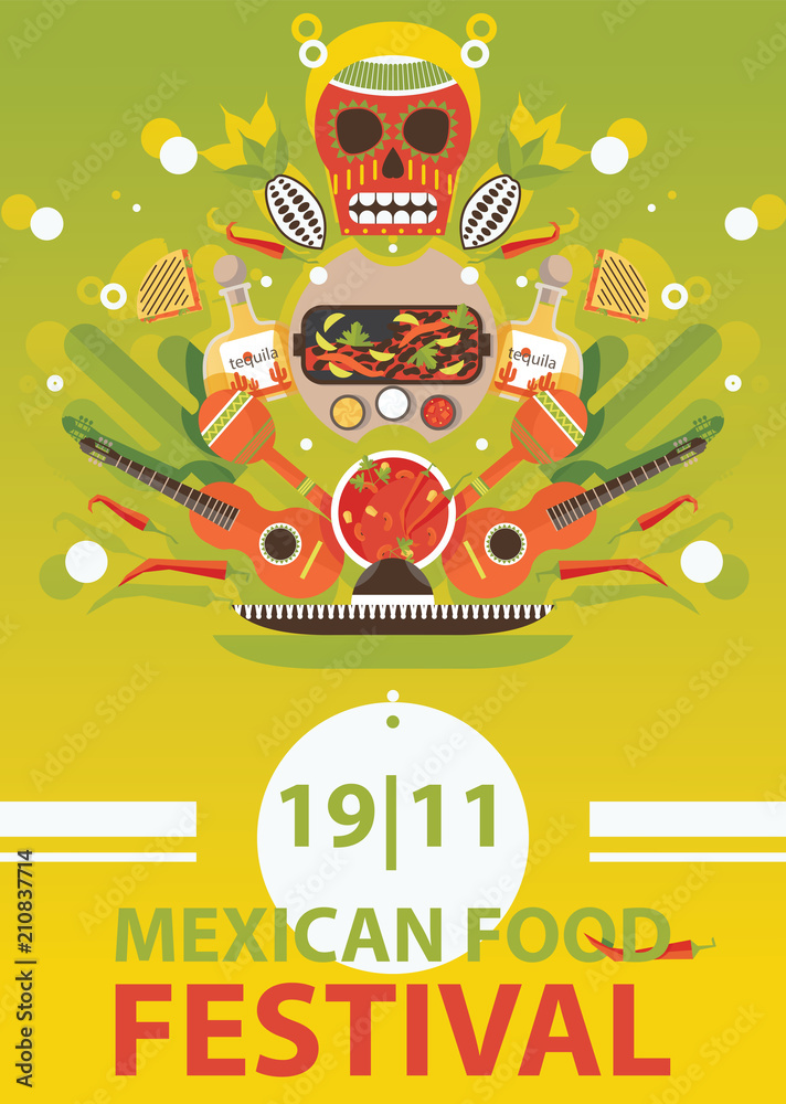 Mexican traditional food festival poster on bright background. Vector ...