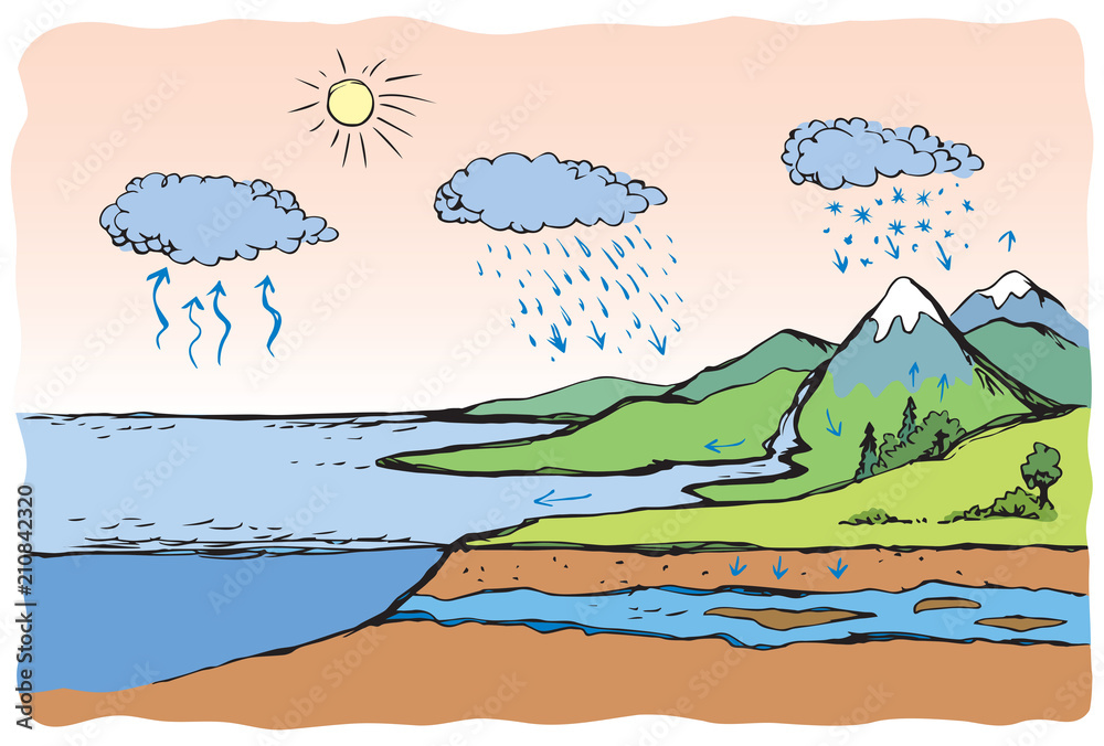 Vector schematic water cycle in nature Stock Vector | Adobe Stock Vector schematic water cycle in nature Stock Vector | Adobe Stock