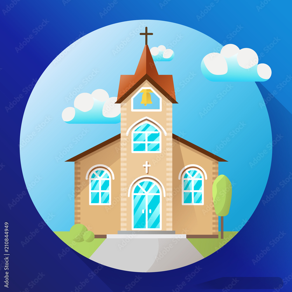 Vector church building icon flat. Religion house illustration or church ...