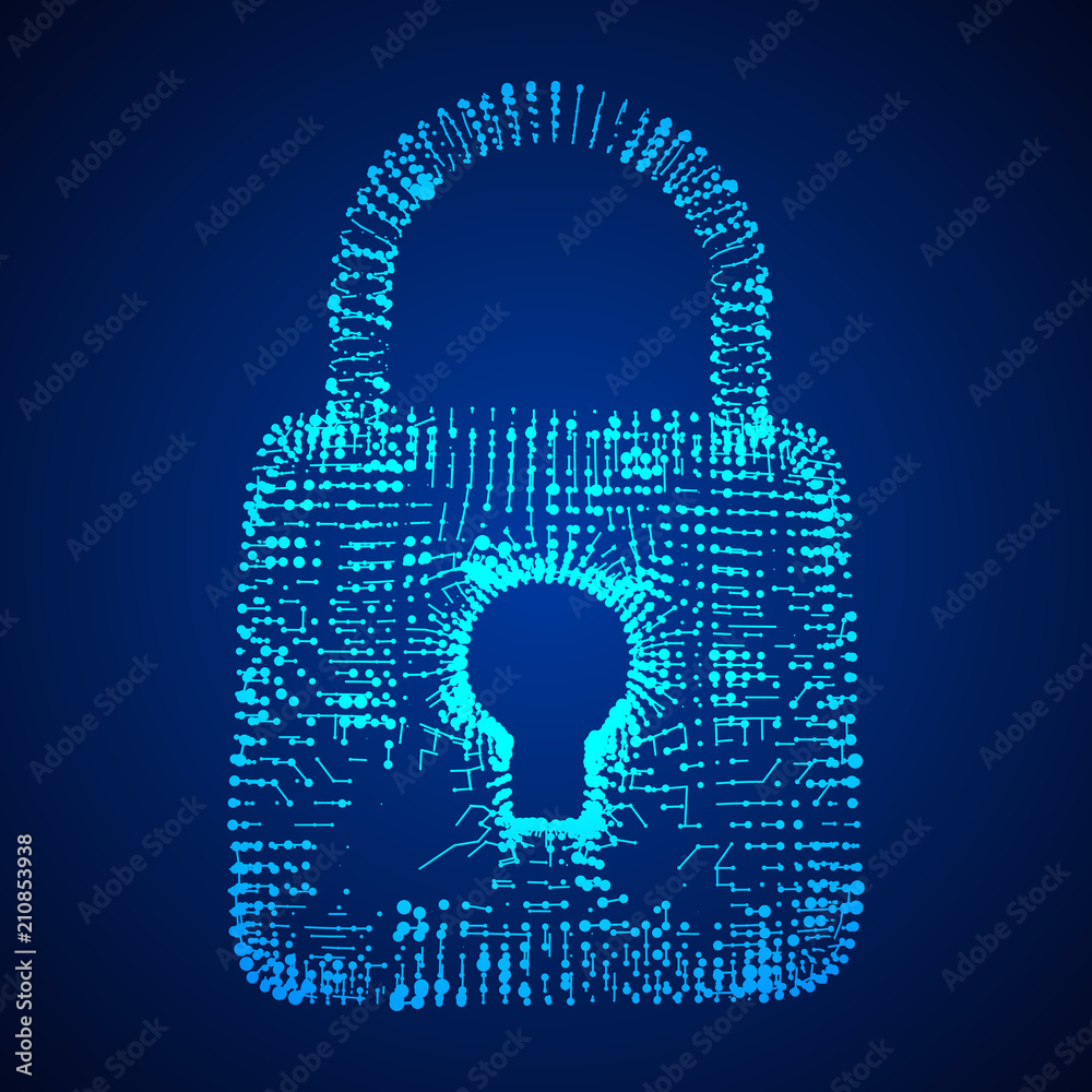 Padlock cyber security concept. Lock symbol from lines and dots, point ...