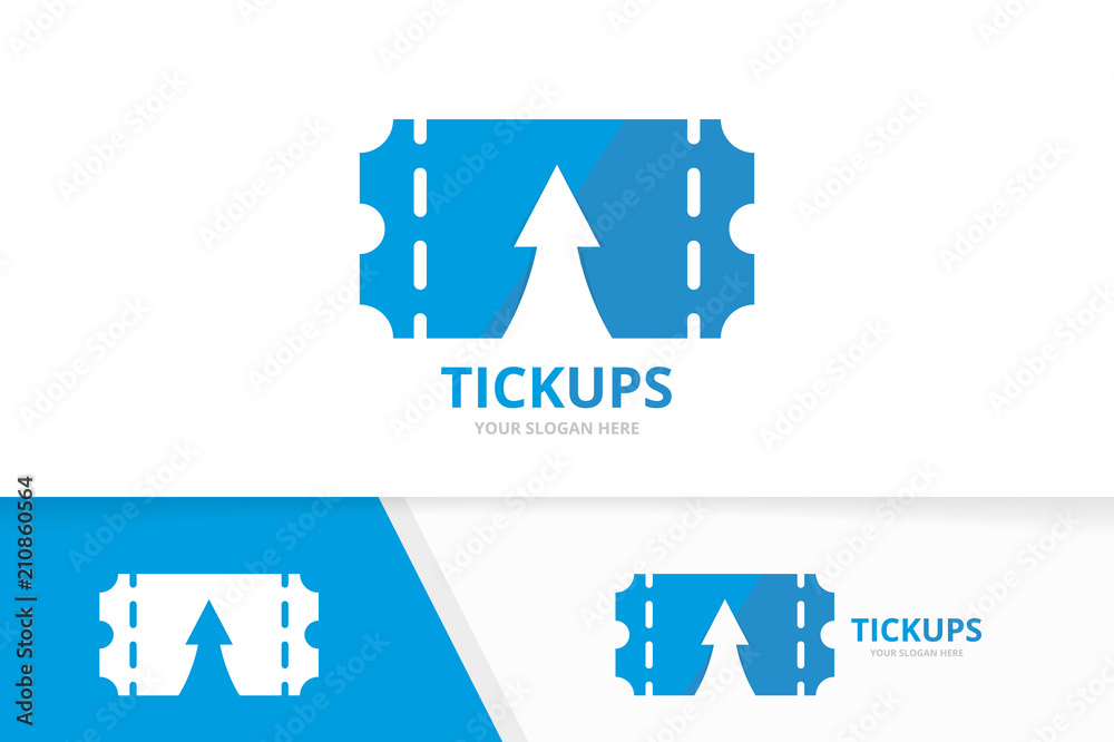 Vector ticket and arrow up logo combination. Ducket and growth symbol ...