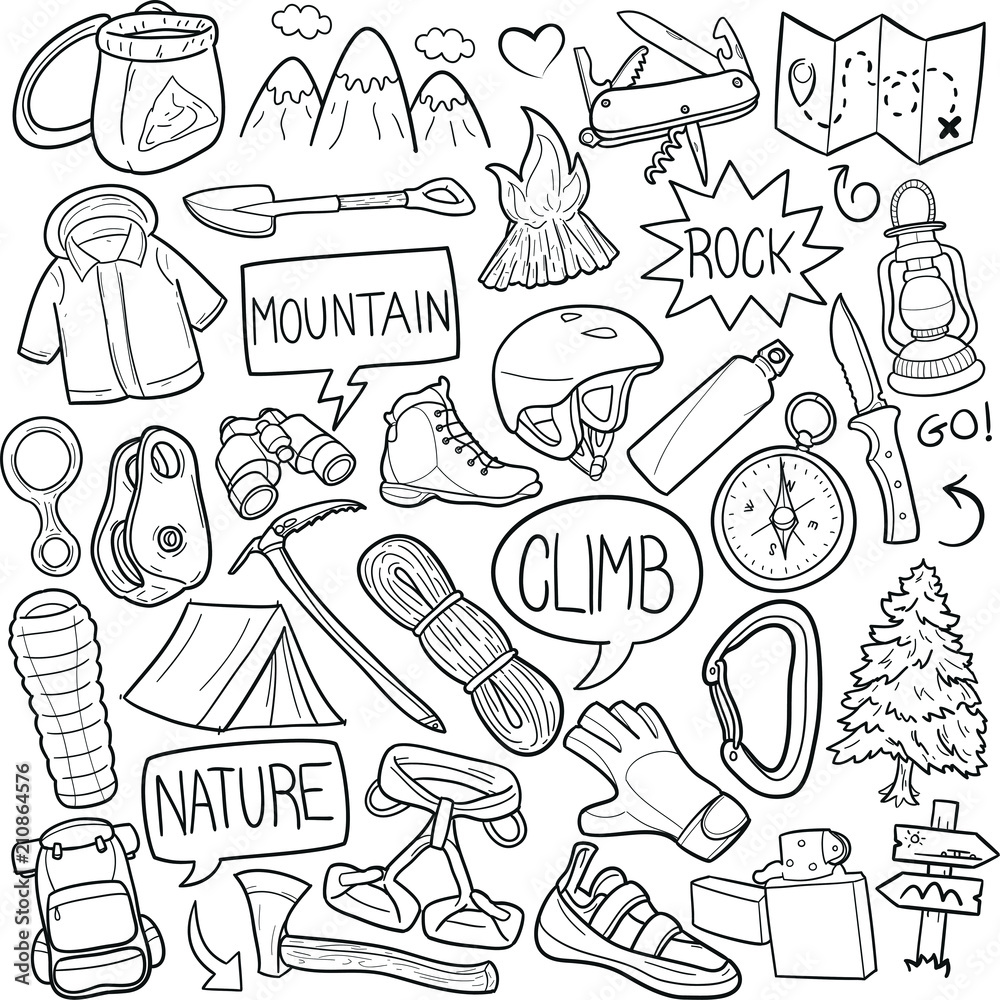 Climb Sport Mountain Doodle Icon Hand Draw Line Art Stock Vector ...