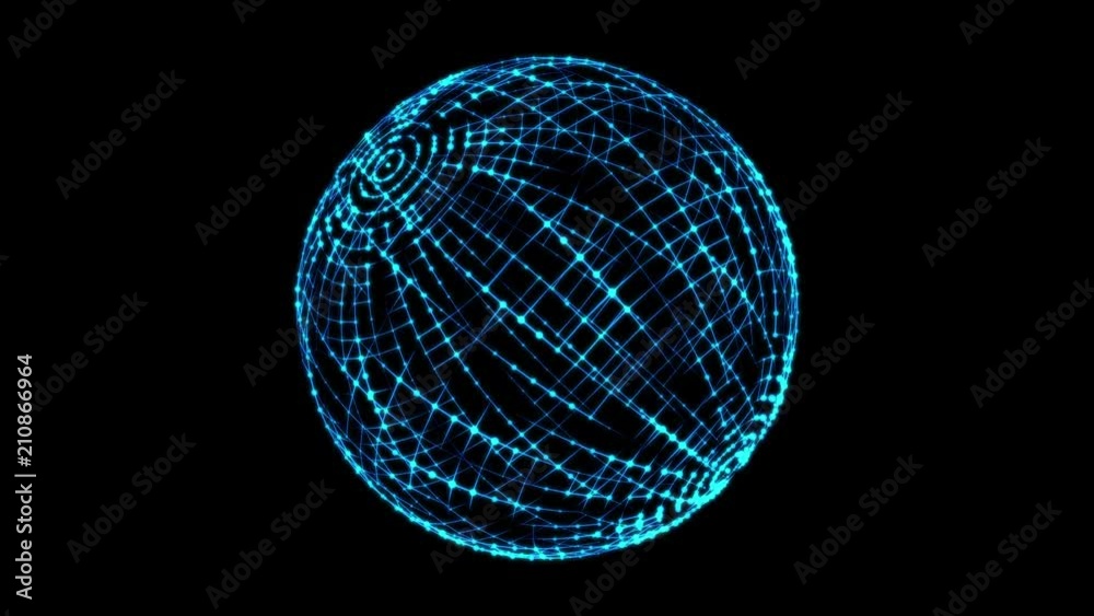 Vidéo Stock Big data visualization. HUD wireframe mesh sphere with dot and lines. Analysis of ...