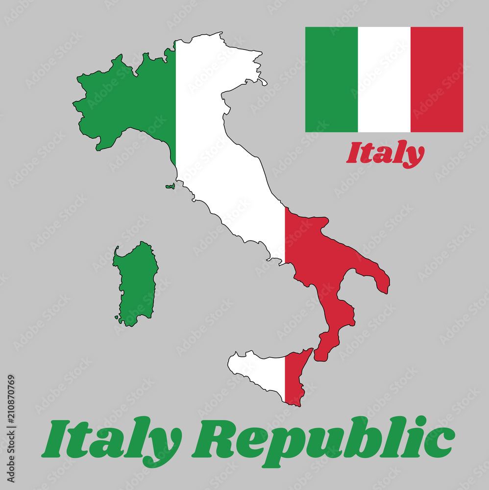 Map outline country shaped like a boot and flag of Italy, It is A ...