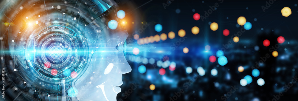 Cyborg head using artificial intelligence to create digital interface ...