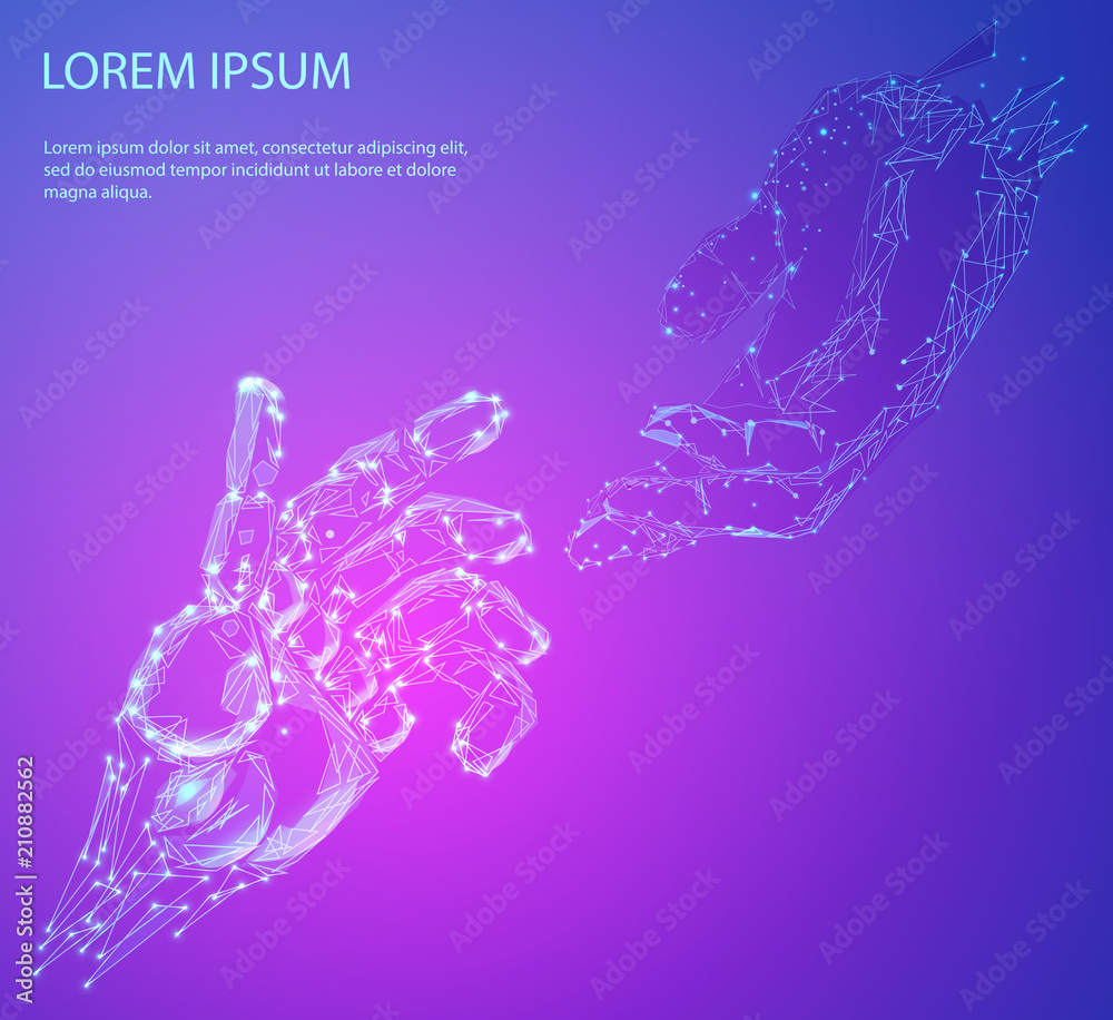 Robot arm and hand human, touch Concept of the future. Illustration can ...