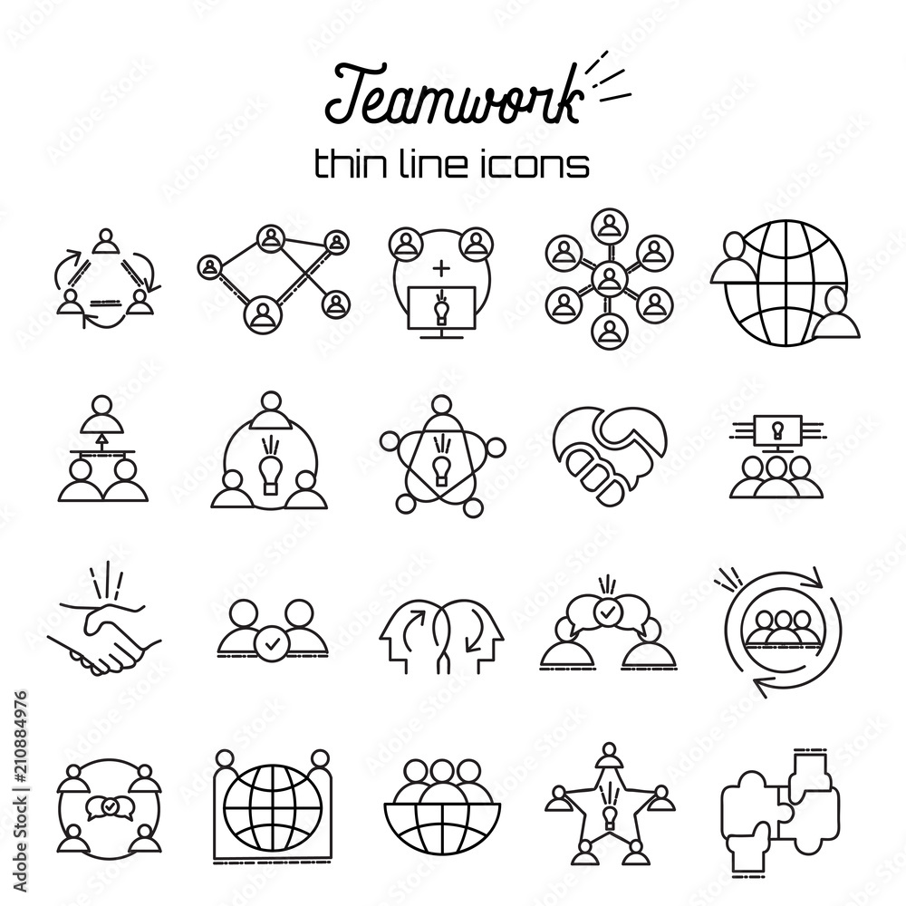 Business teamwork icon set in thin line style Team, partnership ...