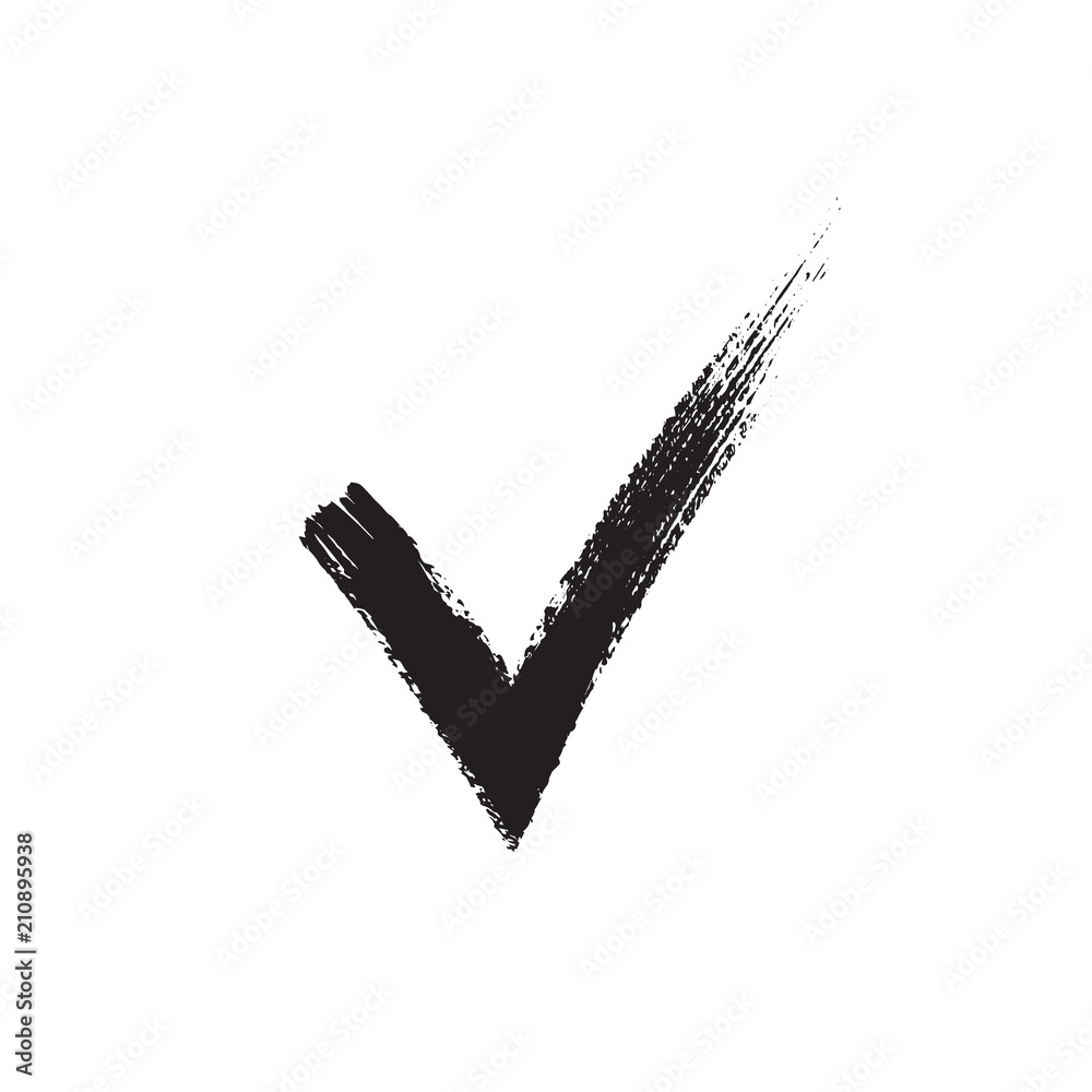 Check mark drawn with a brush and ink. Tick icon grunge style Stock ...