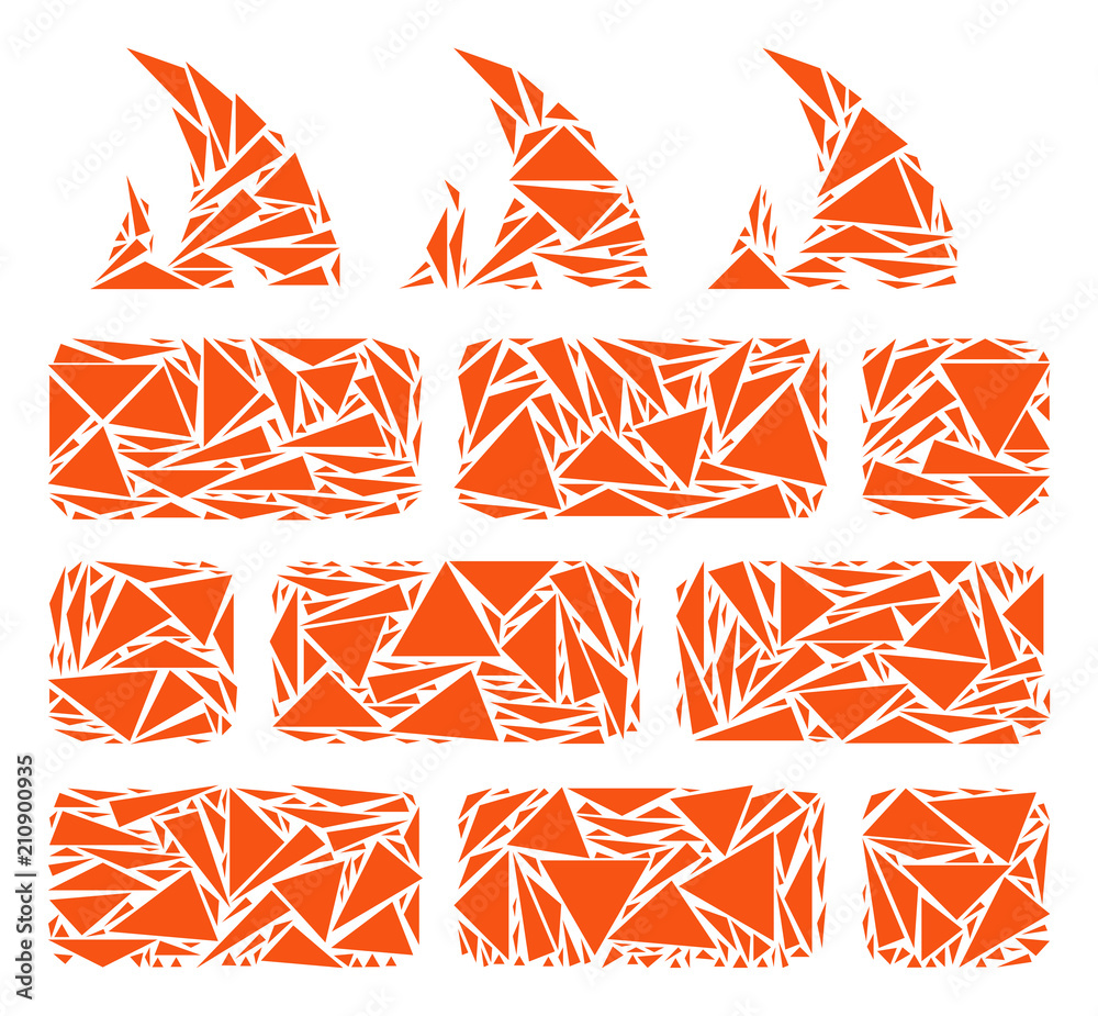 Brick firewall mosaic of triangle elements in various sizes and shapes ...