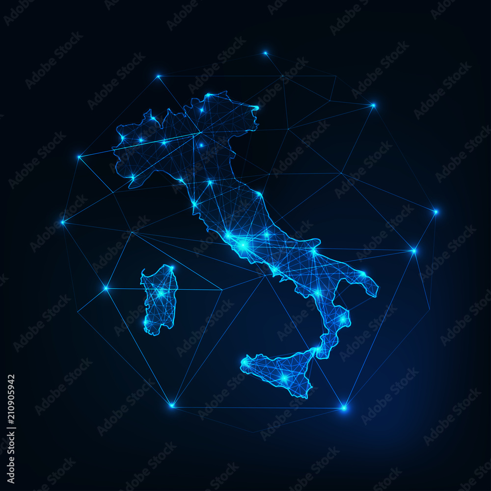 Italy map outline with stars and lines abstract framework ...