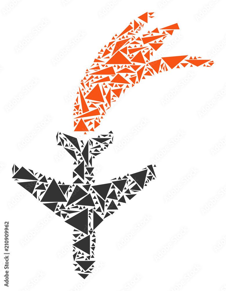 Falling airplane mosaic of triangle items in variable sizes and shapes ...